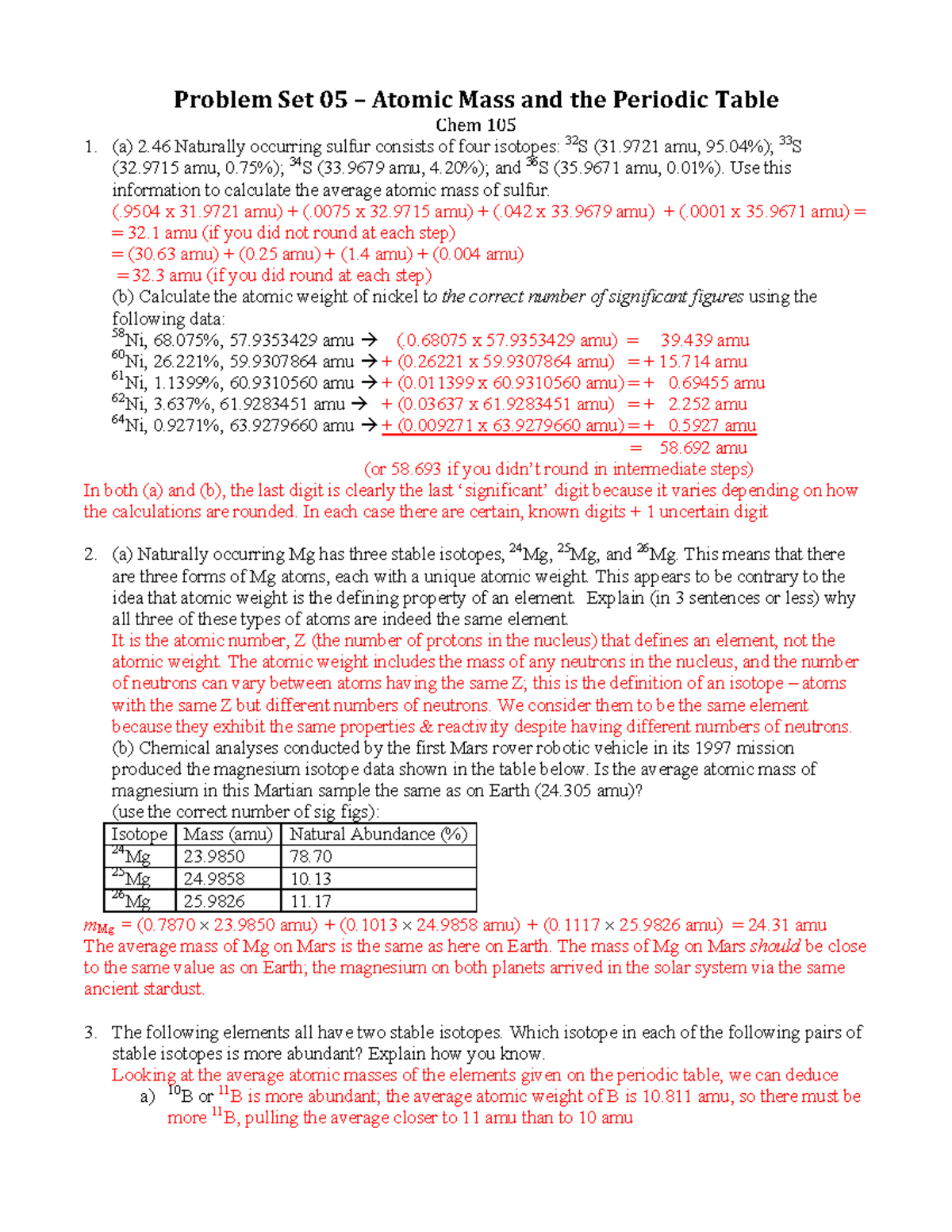 PS 05 2019 key - chem - Problem Set 05 – Atomic Mass and the Periodic ...