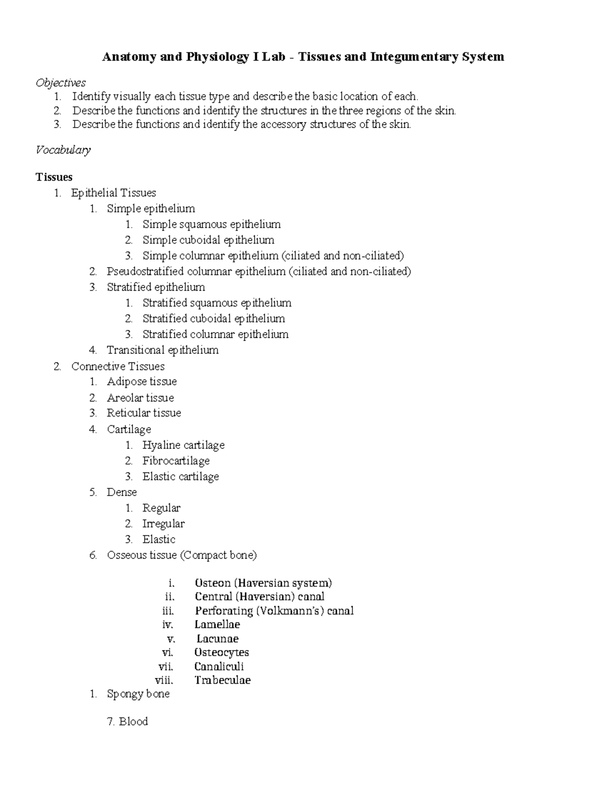 Anatomy and Physiology I Lab: Tissues & Integumentary System Notes ...