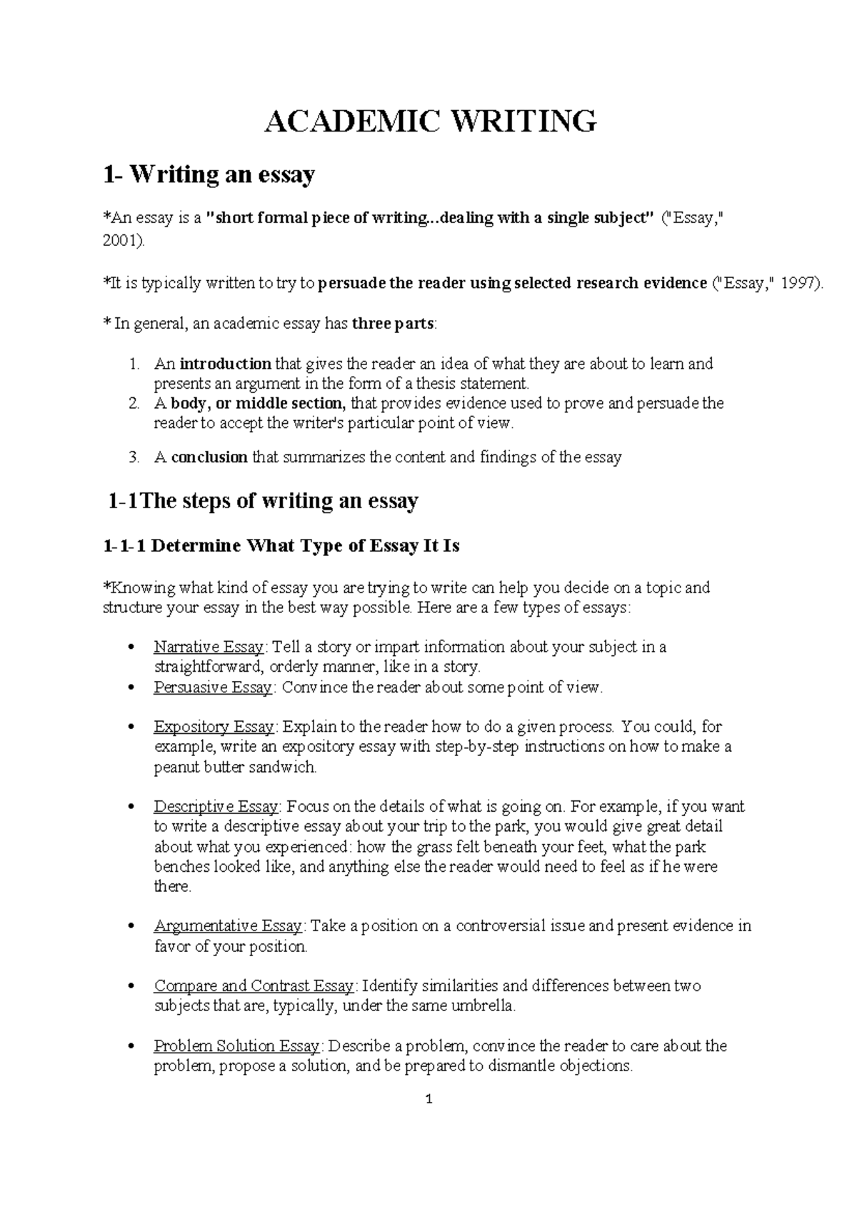 Academic Writing 1 - Essay Structure and Composition Guide - Studocu