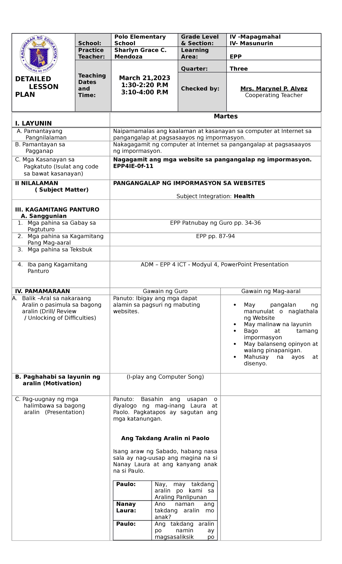 DLP-EPP Tuesday - It is a DETAILED LESSON PLAN in EPP - DETAILED LESSON ...