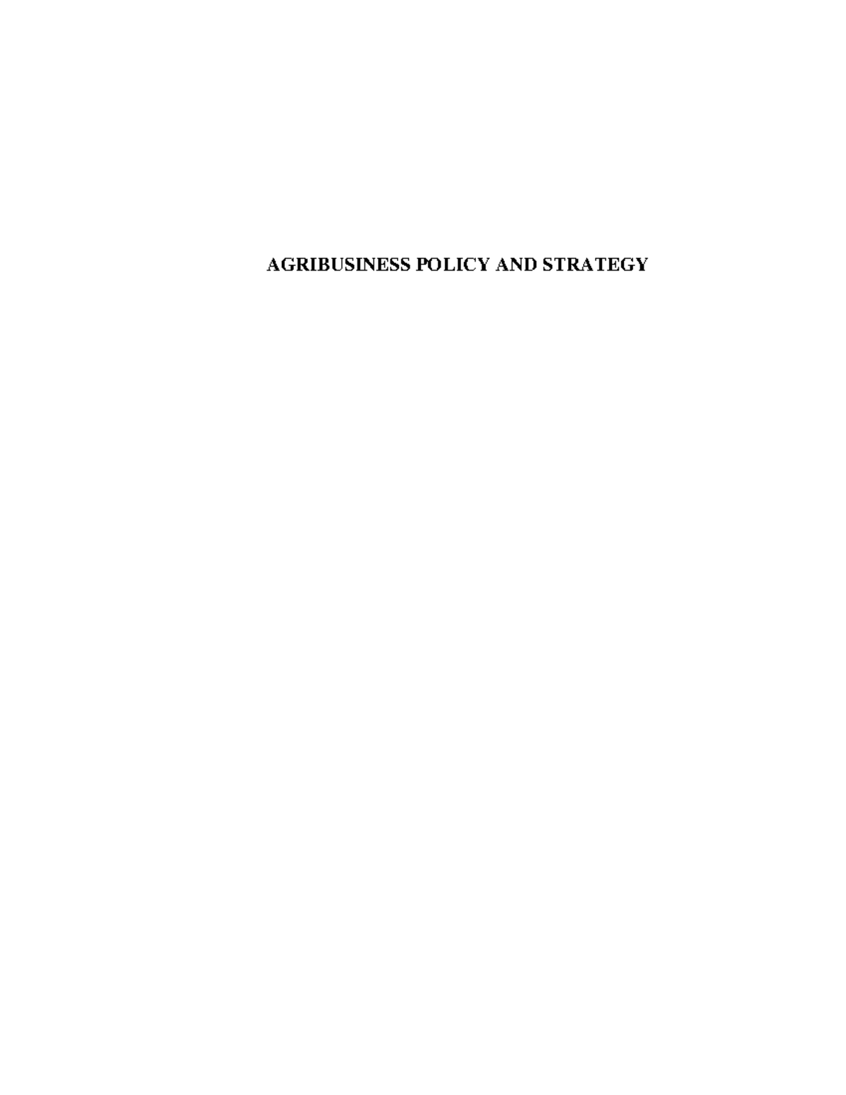 Agribusiness Policy & Strategy: Course Insights and Overview - Studocu