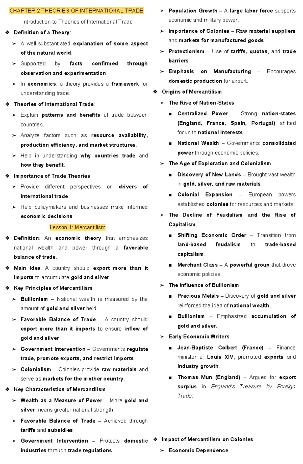 IBT Chapt 2 - reviewers - CHAPTER 2 THEORIES OF INTERNATIONAL TRADE ...