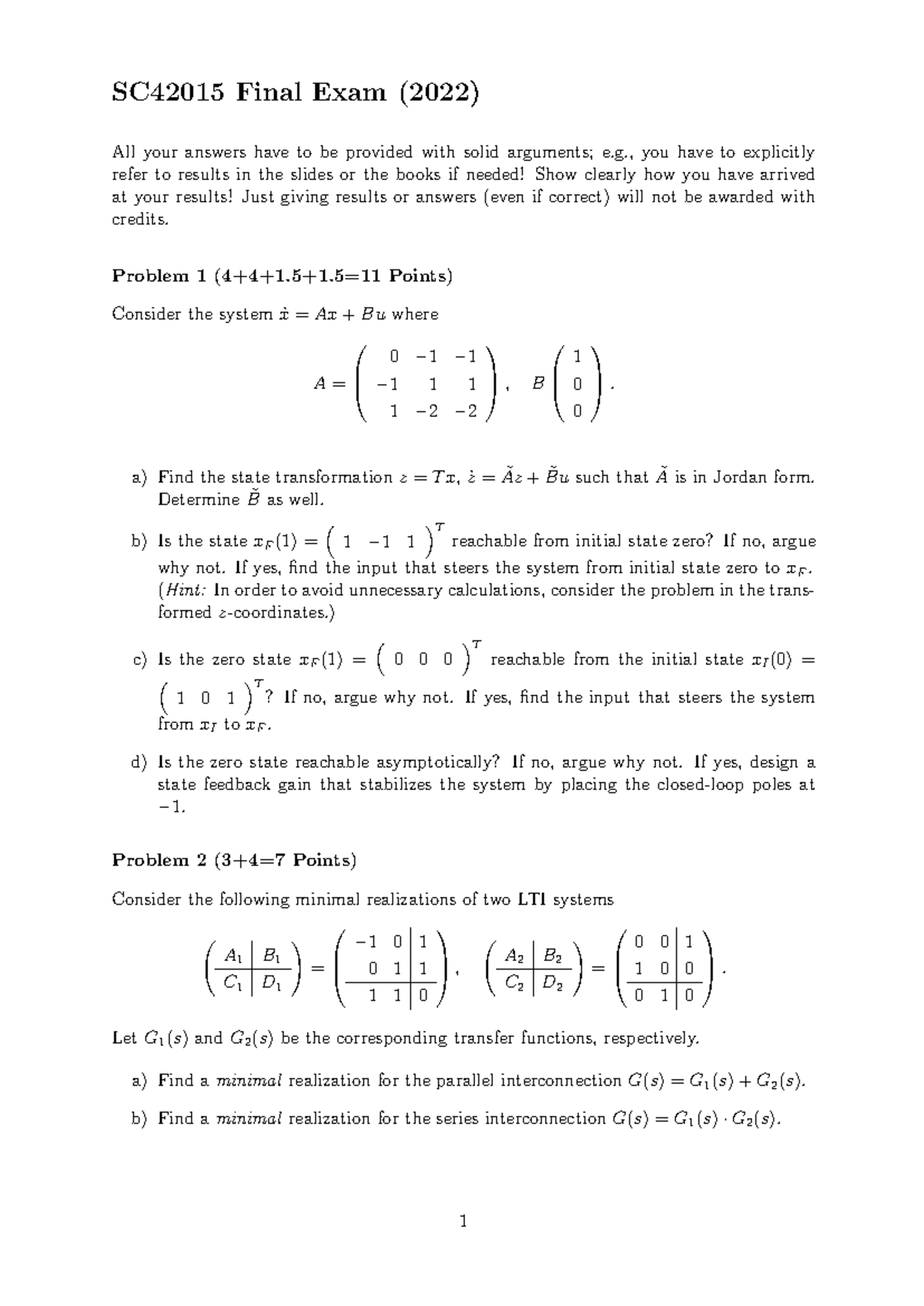 SC42015 Final Exam (2022) Comprehensive Solutions and Analysis ...