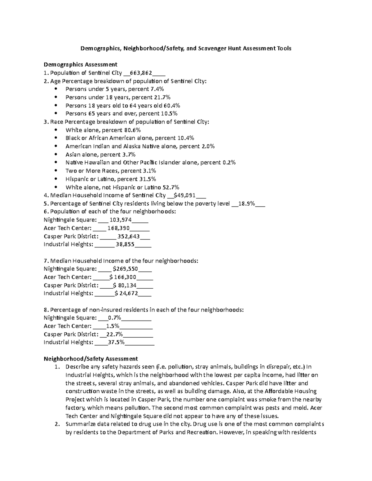 KDay C228 Task 1 Demographics Neighborhood Safety Scavenger Hunt ...