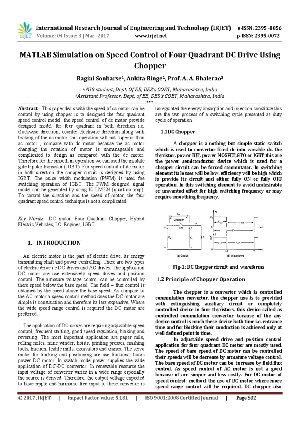 MATLAB Simulation for Speed Control of Four Quadrant DC Drive (IRJET ...