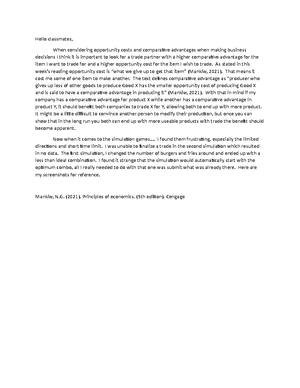 Simulation Discussion Comparative Advantage - For this discussion ...