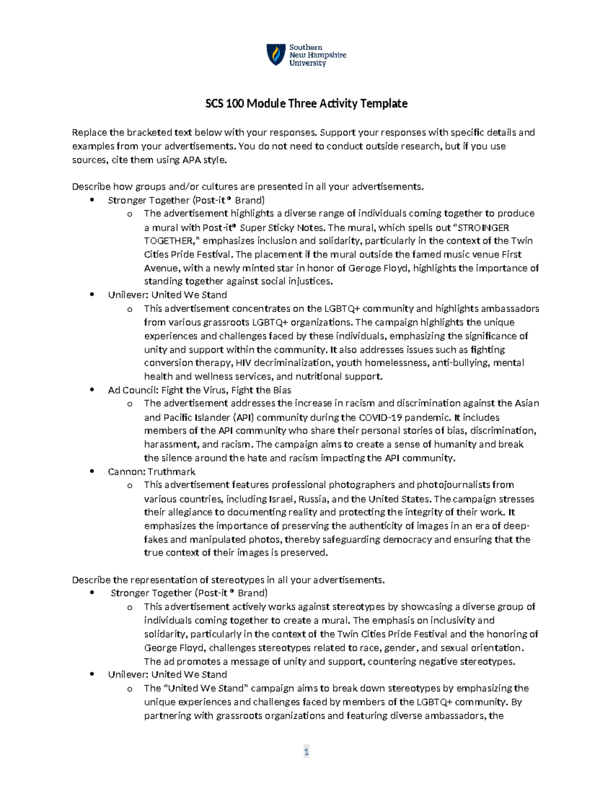 SCS 100 Module Three Activity - Support your responses with specific ...