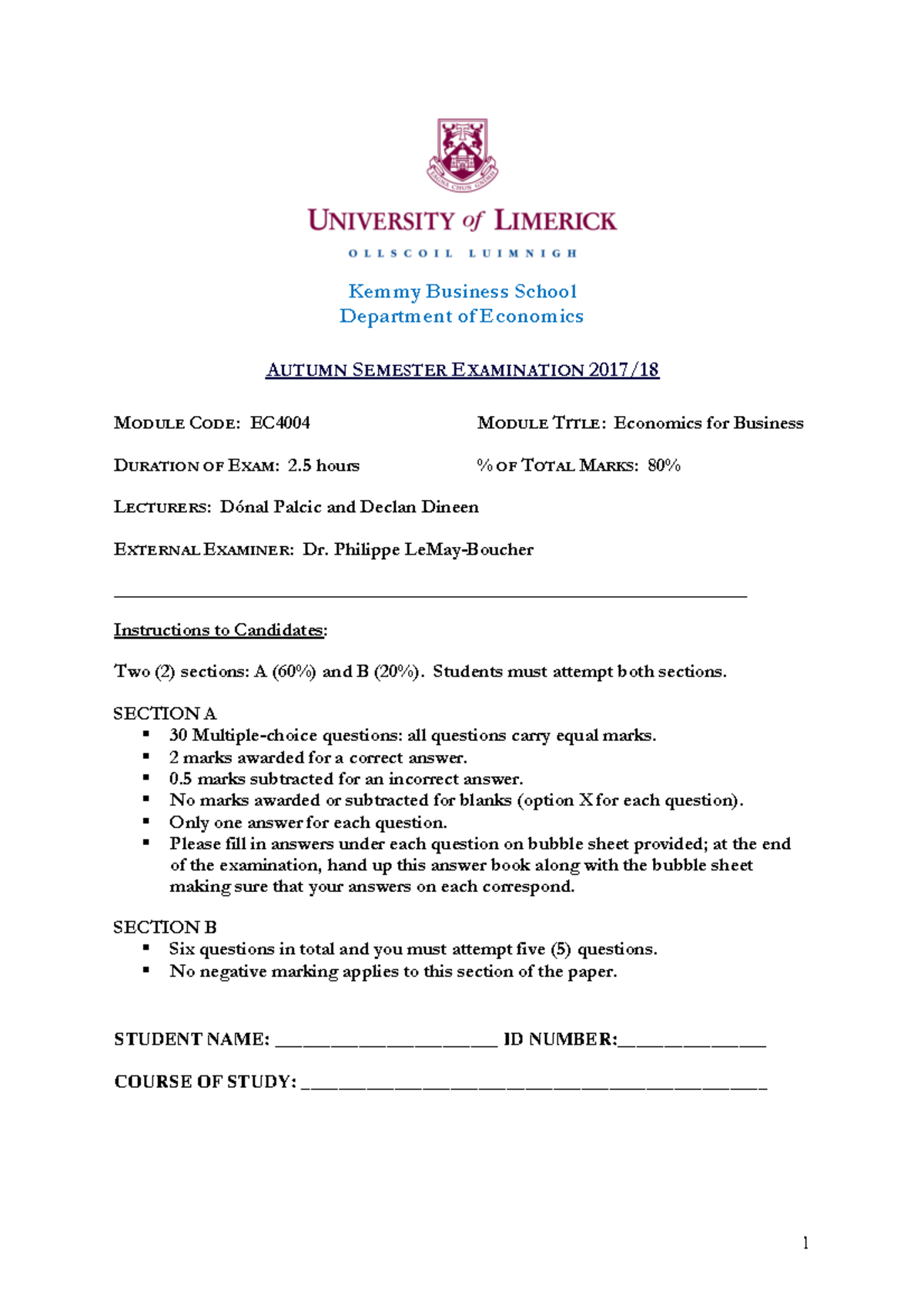 EC4004 Final Exam Practice Paper - Multiple Choice Questions (MCQ ...