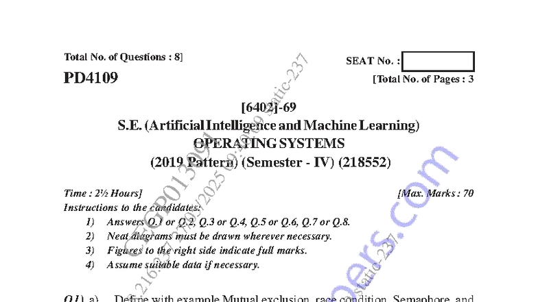 Be AIML Engineering Semester IV 2025 May Operating Systems Exam (2019 ...