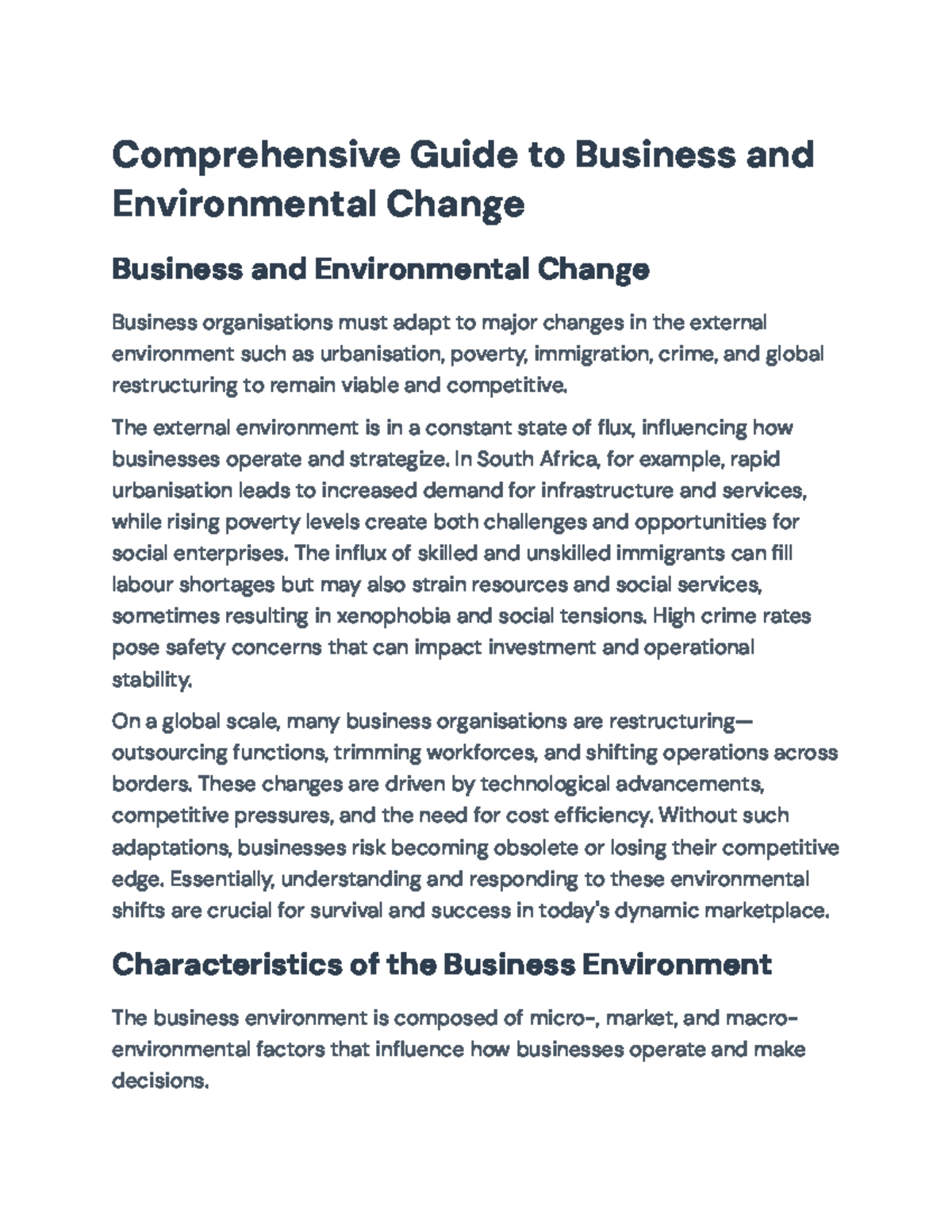Comprehensive Guide to Business Adaptation & Environmental Change - Studocu