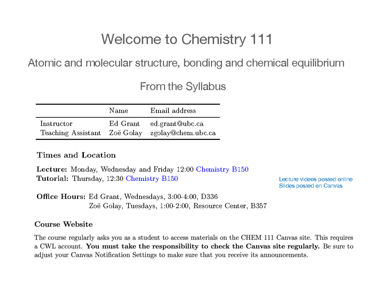 CHEM 2025W1 Lecture 1: Atomic & Molecular Structure Overview - Studocu