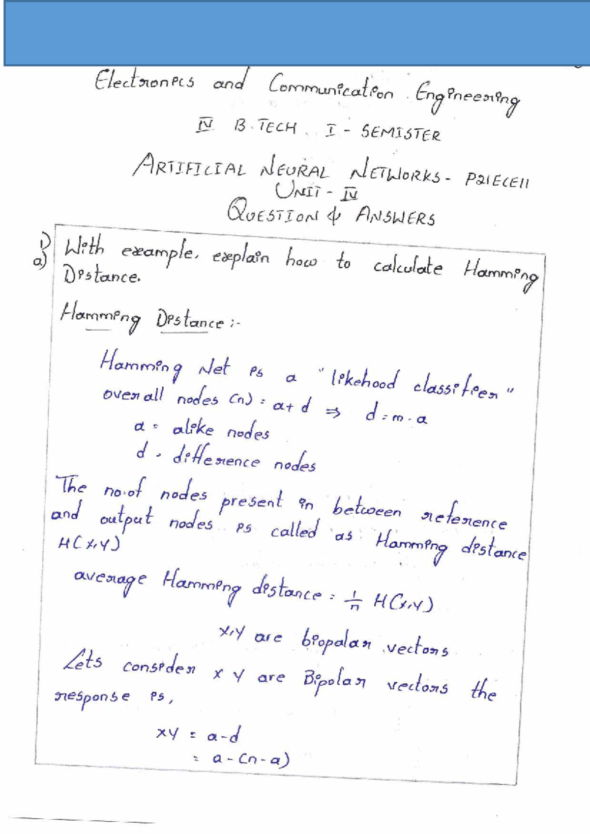 ANN UNIT-4 - R21 Regulation: Hamming Distance & Learning Vector ...