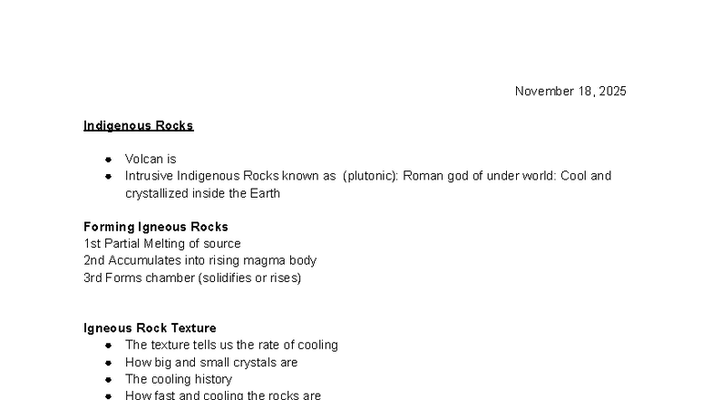 Igneous Rocks and Their Formation: Chapter 5 Notes (Course Code: 2025 ...