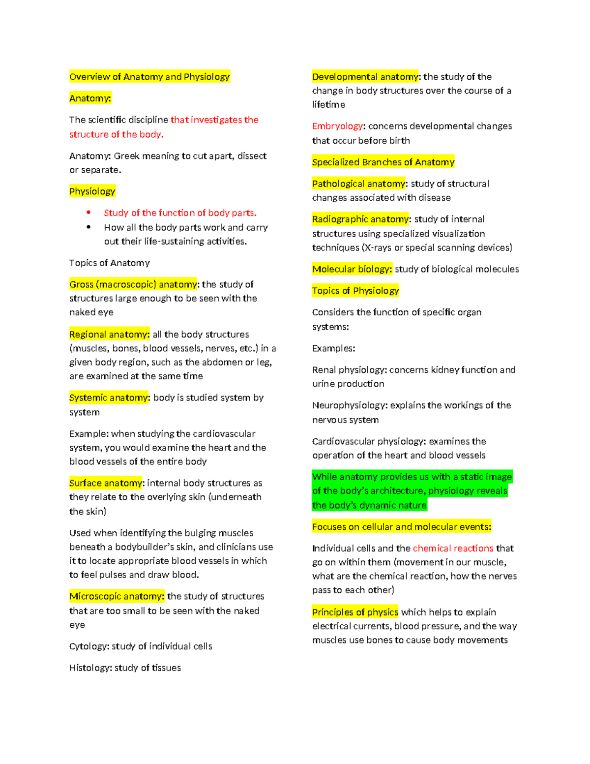 Overview of Anatomy and Physiology - Overview of Anatomy and Physiology ...