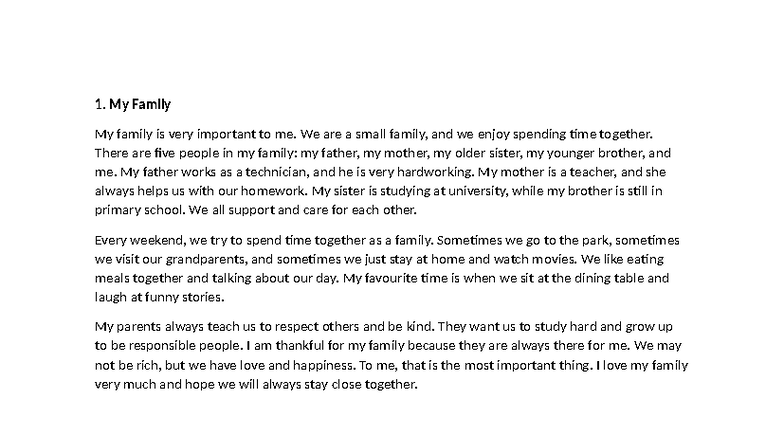 EA1 - My Family: A Reflection on Love and Togetherness - Studocu