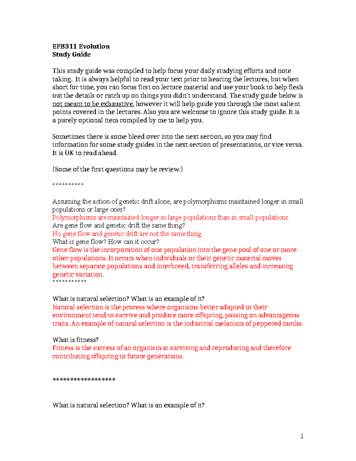 EFB311 Evolution Study Guide: Key Concepts in Animal Behavior and ...