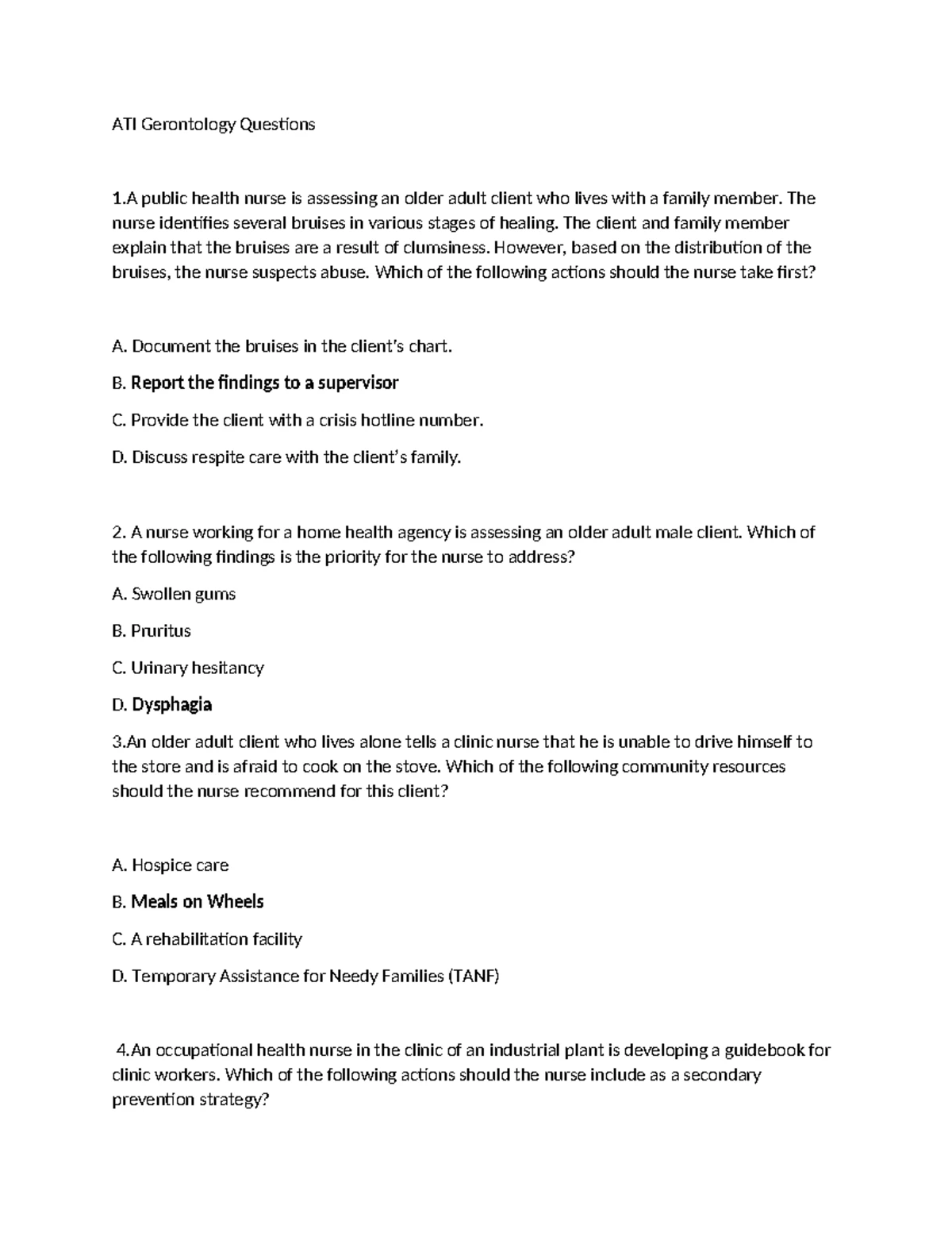 ATI Gerontology Questions: Final Exam Review for Nursing Students - Studocu