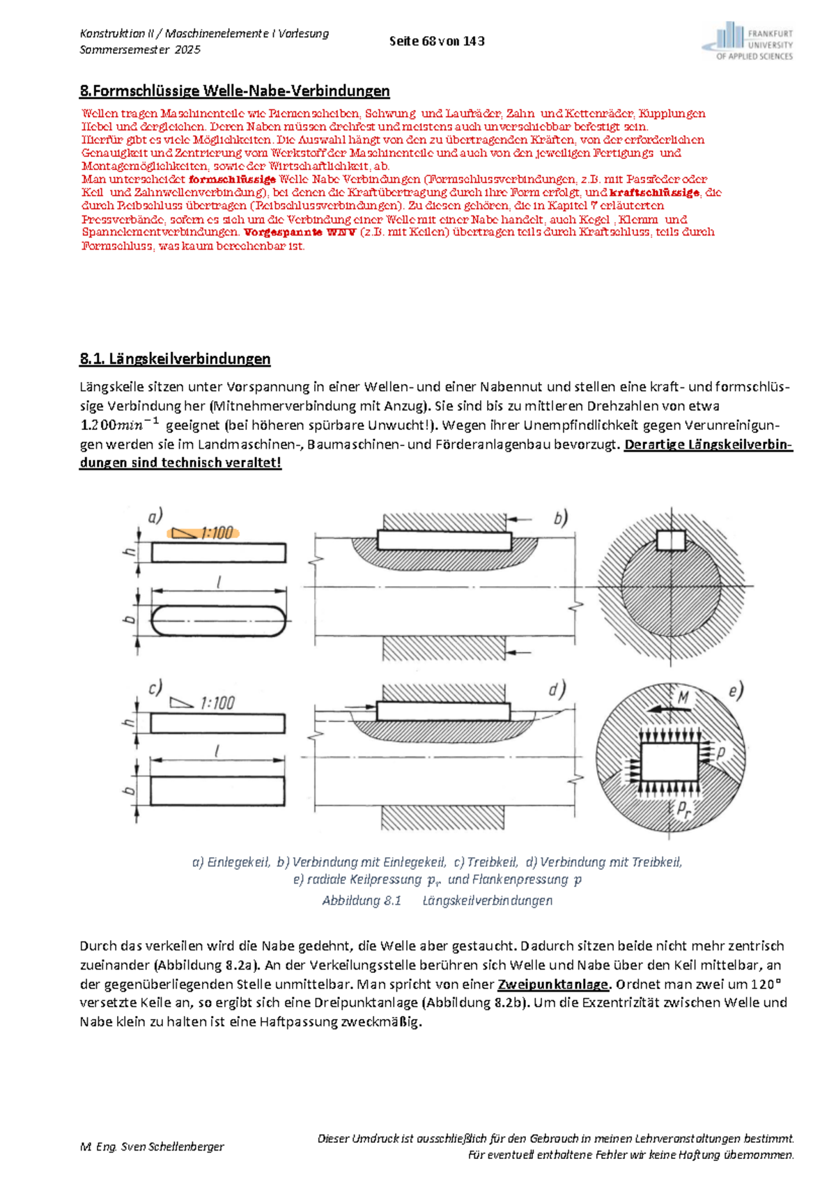 Konstruktion II Maschinenelemente I Vorlesung: Formschlüssige ...