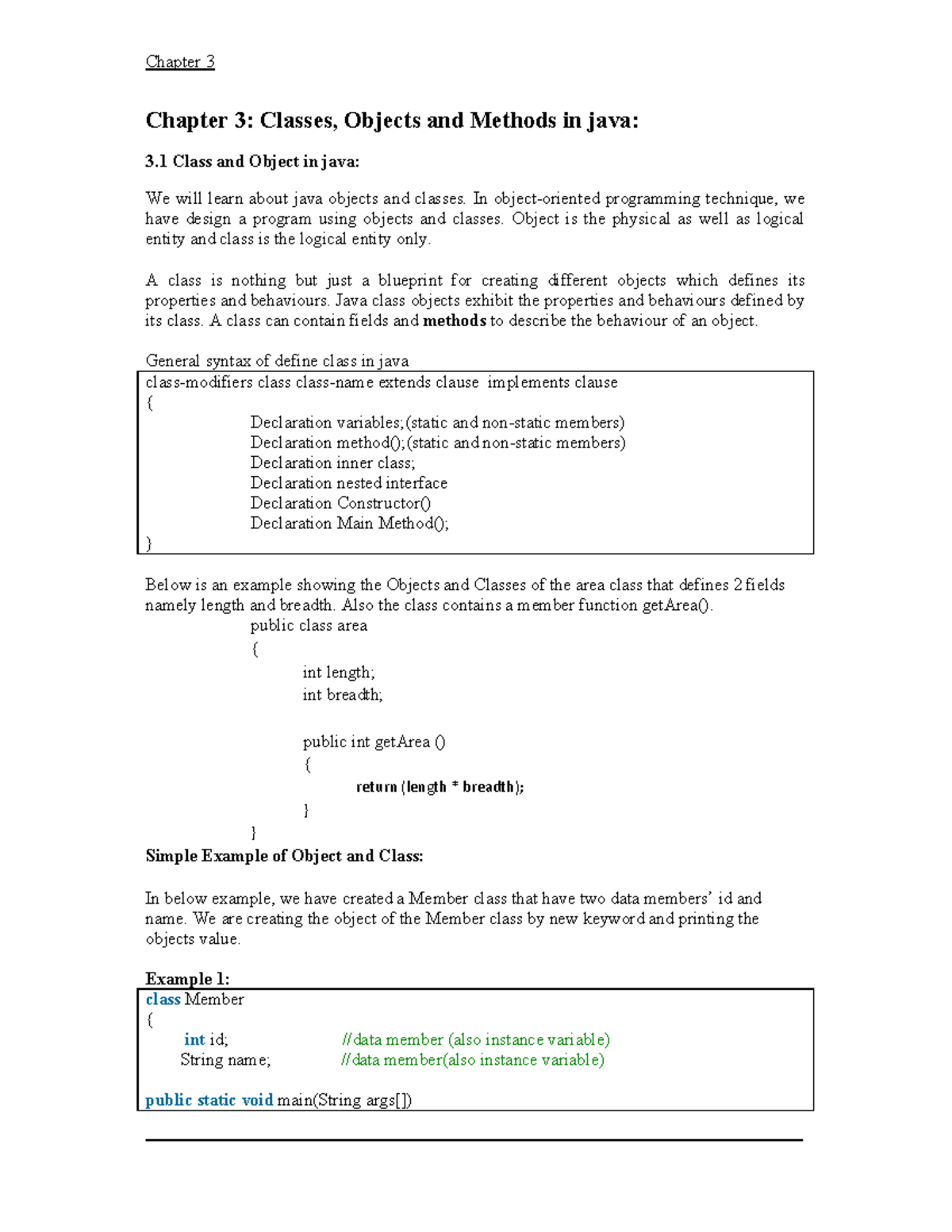 Class object and method - Chapter 3: Classes, Objects and Methods in java: 3 Class and Object in ...