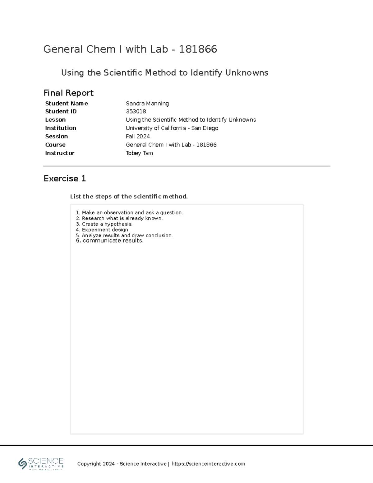 General Chem I with Lab - 181866: Using the Scientific Method to ...