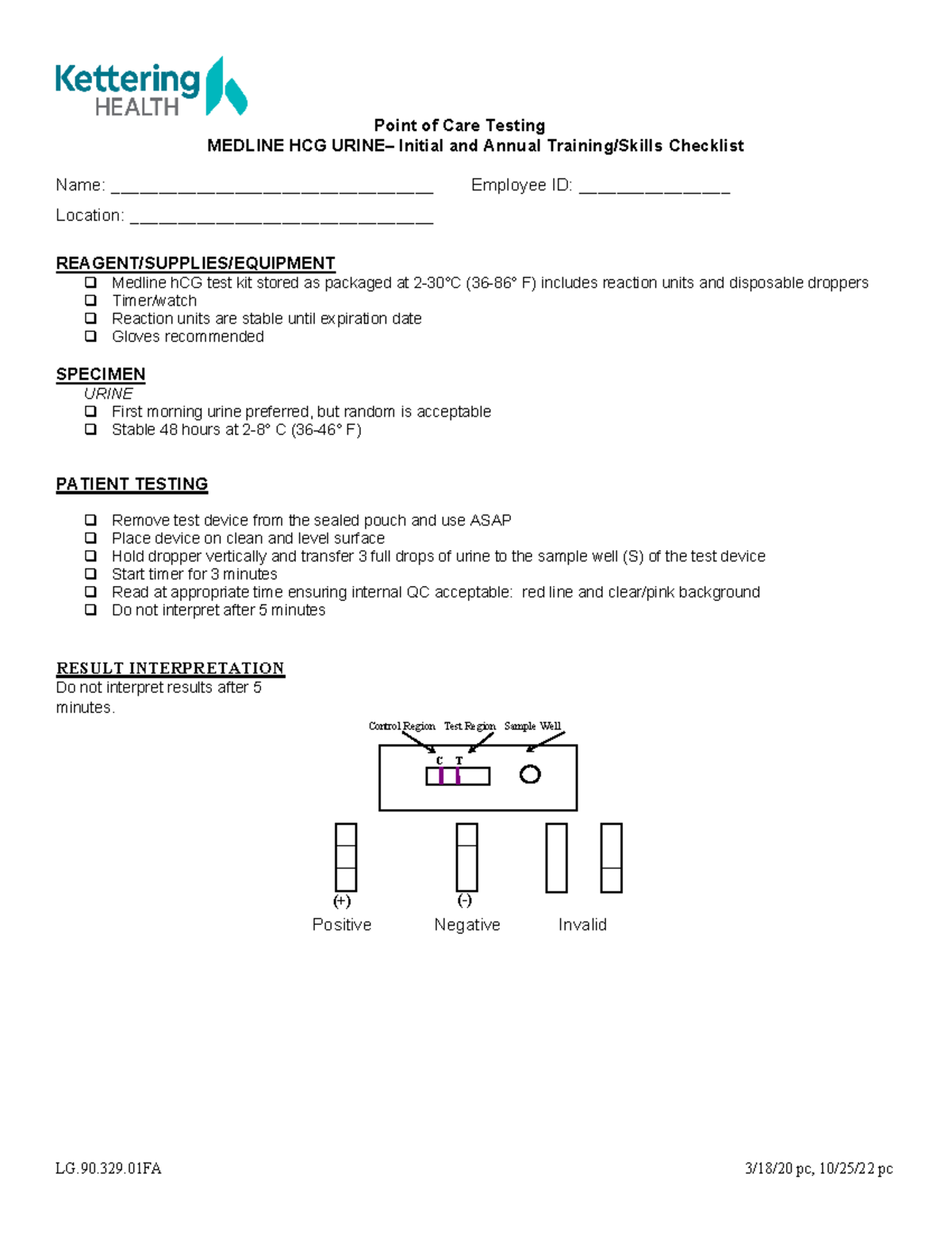 MEDLINE HCG Urine Training/Skills Checklist (LG.90.329.01FA) - Studocu