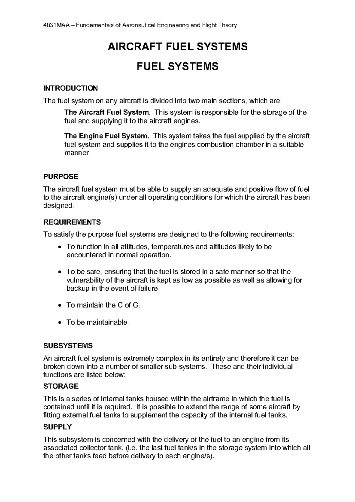Aircraft Fuel Systems Overview - Understanding Fuel Management - Studocu
