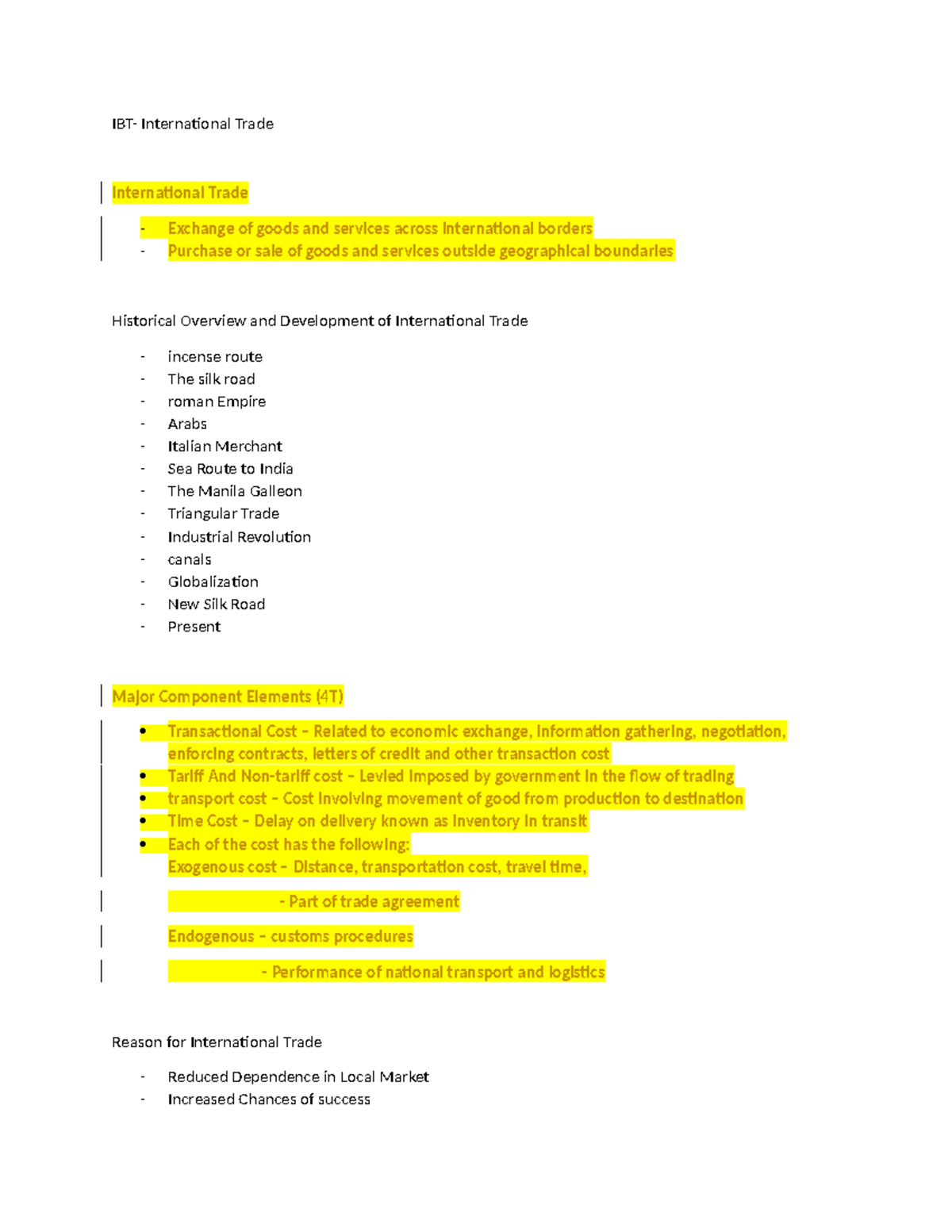 IBT quiz international trade - IBT- International Trade International ...