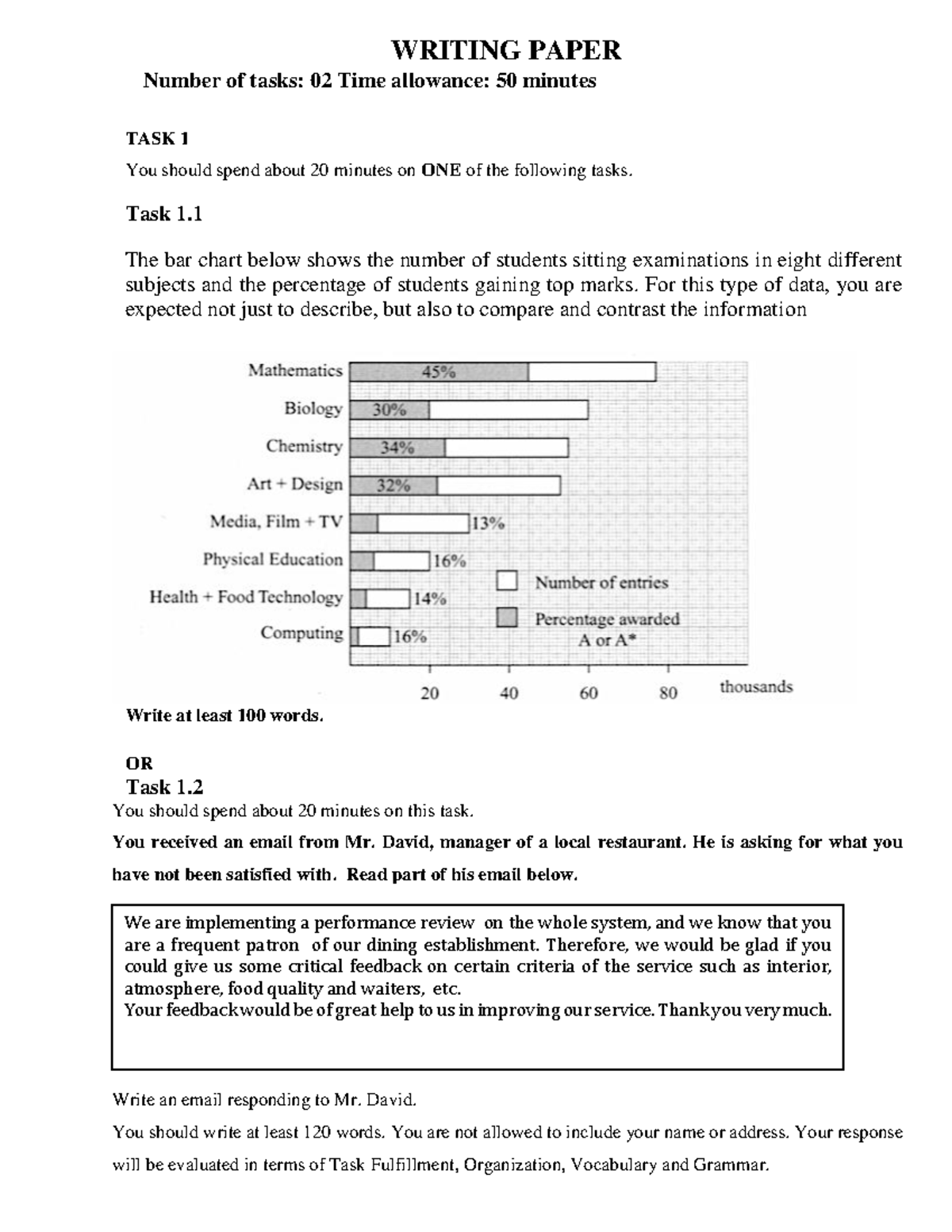 Writing Paper - Abebxnc - WRITING PAPER Number of tasks: 02 Time ...