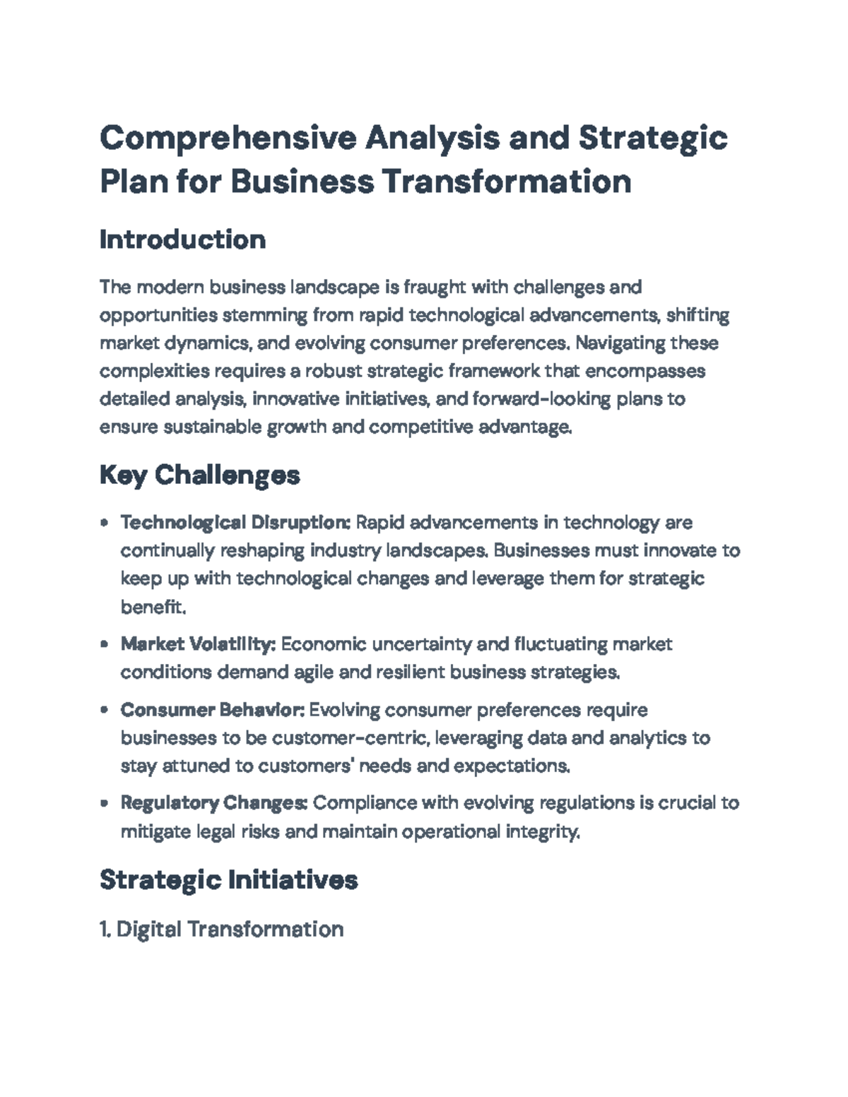 Comprehensive Strategic Plan for Business Transformation Analysis ...