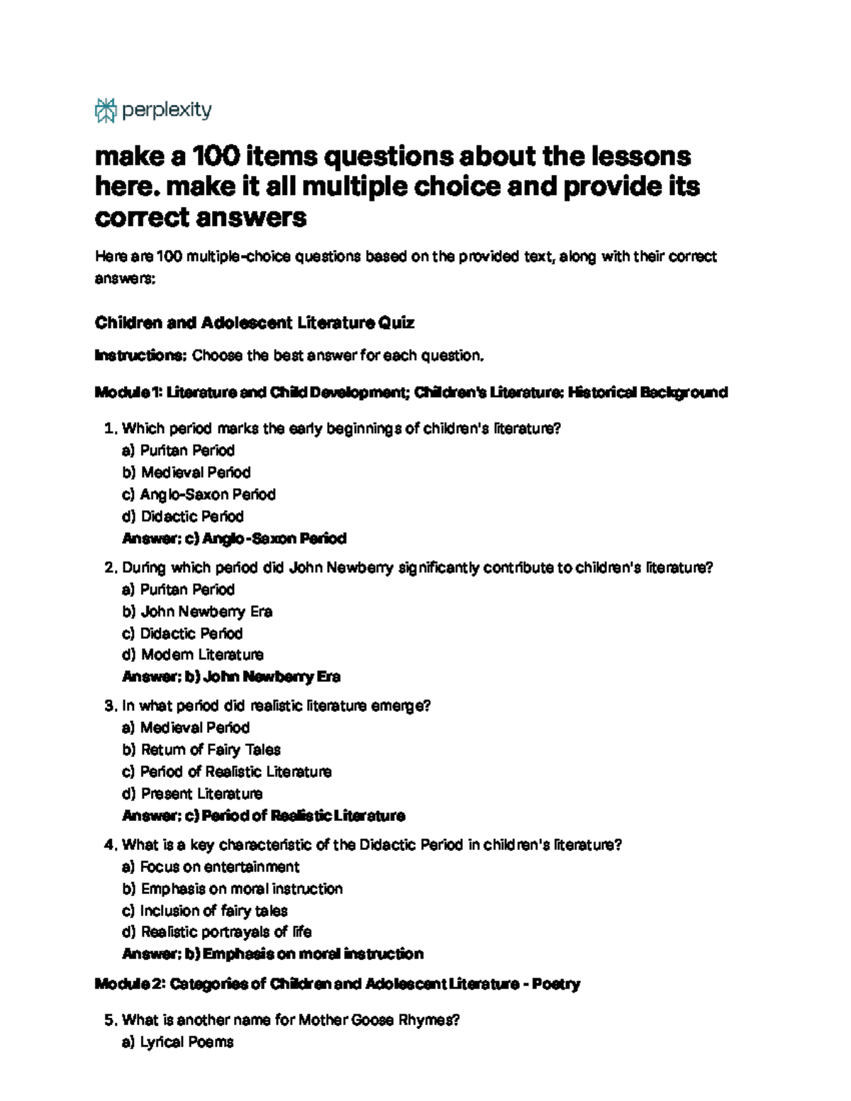 Make a 100 items questions about the lessons here - Here are 100 ...