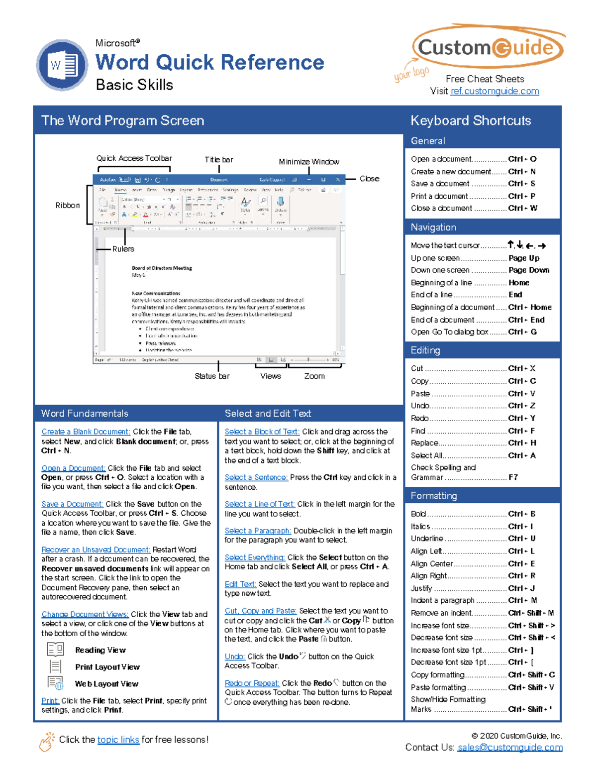Word 2020 Quick Reference: Essential Keyboard Shortcuts and Tips - Studocu