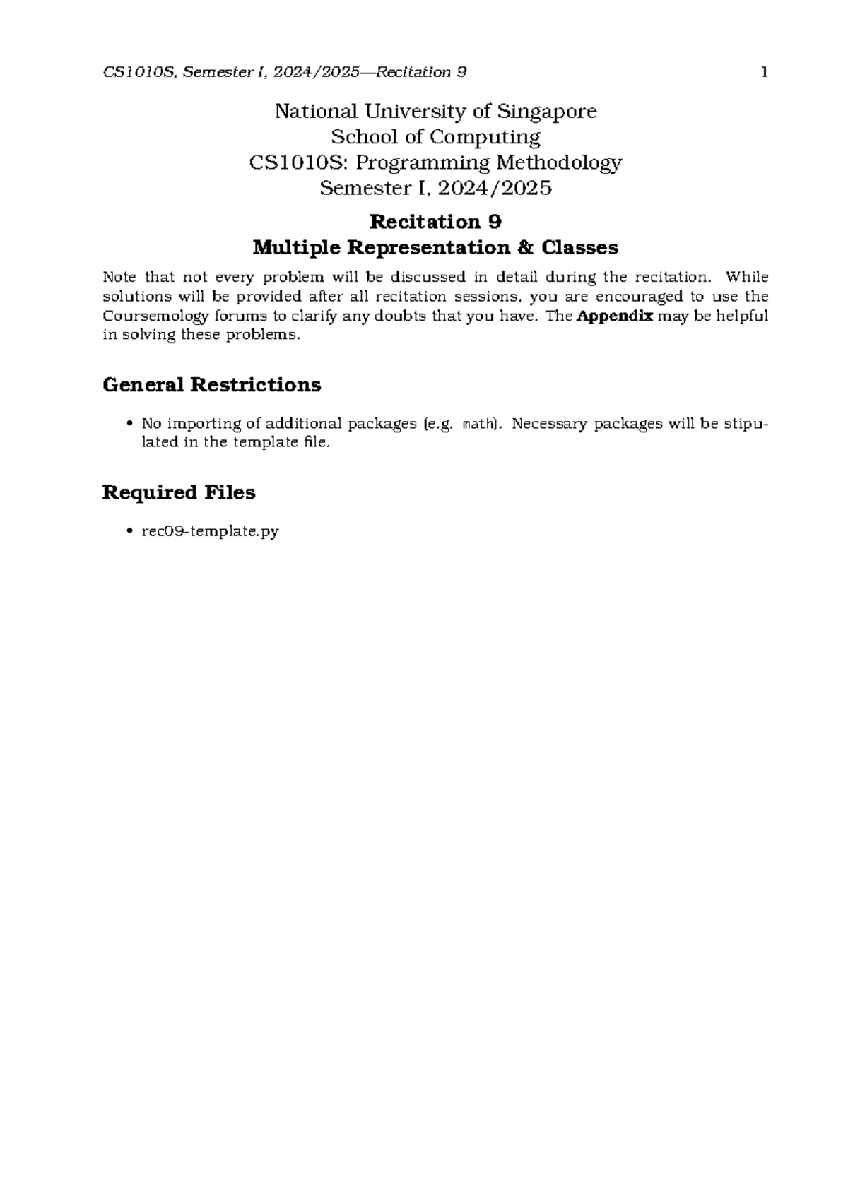 Recitation 9 Notes for CS1010S: Sparse Matrix & Vending Machine OOP ...