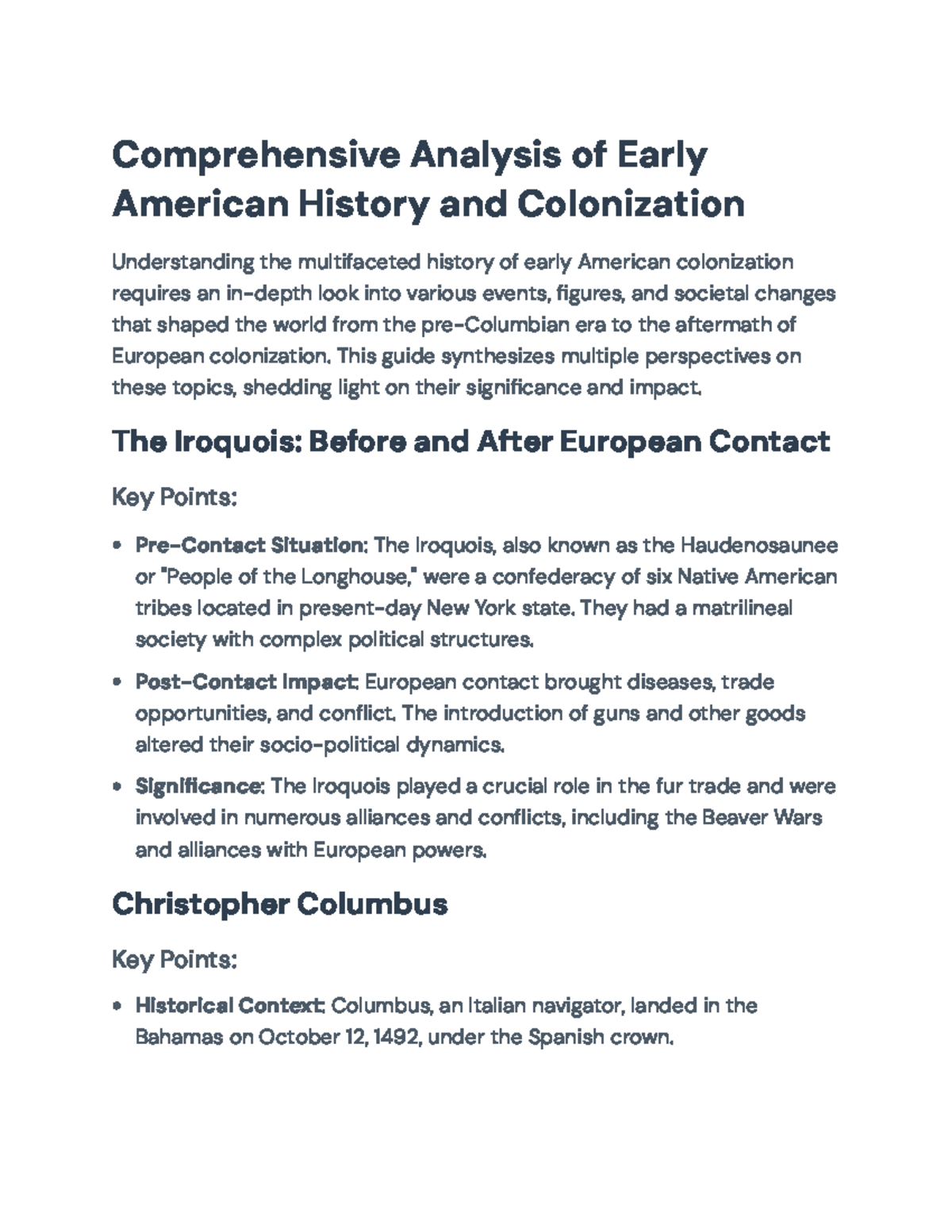 Comprehensive Overview of Early American History and Colonization ...