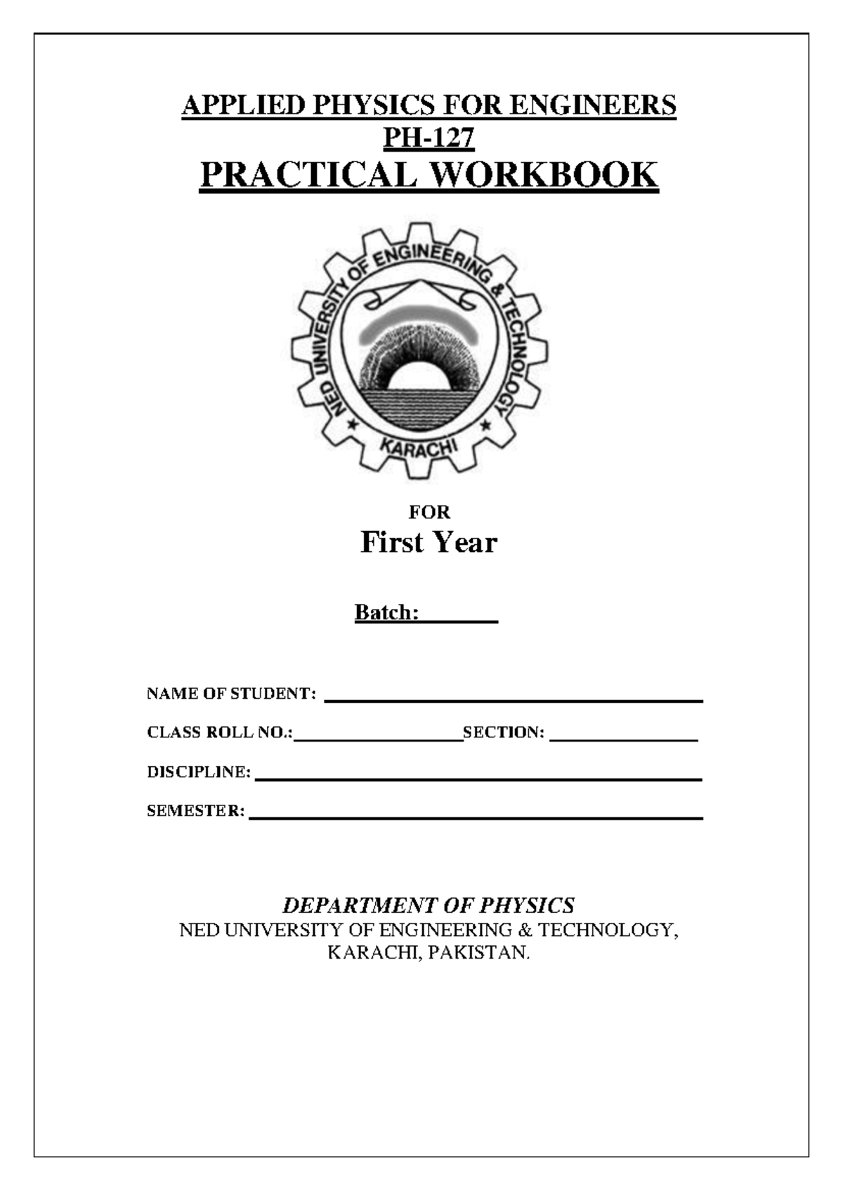 Applied Physics for Engineers (PH-127) Practical Workbook - Studocu
