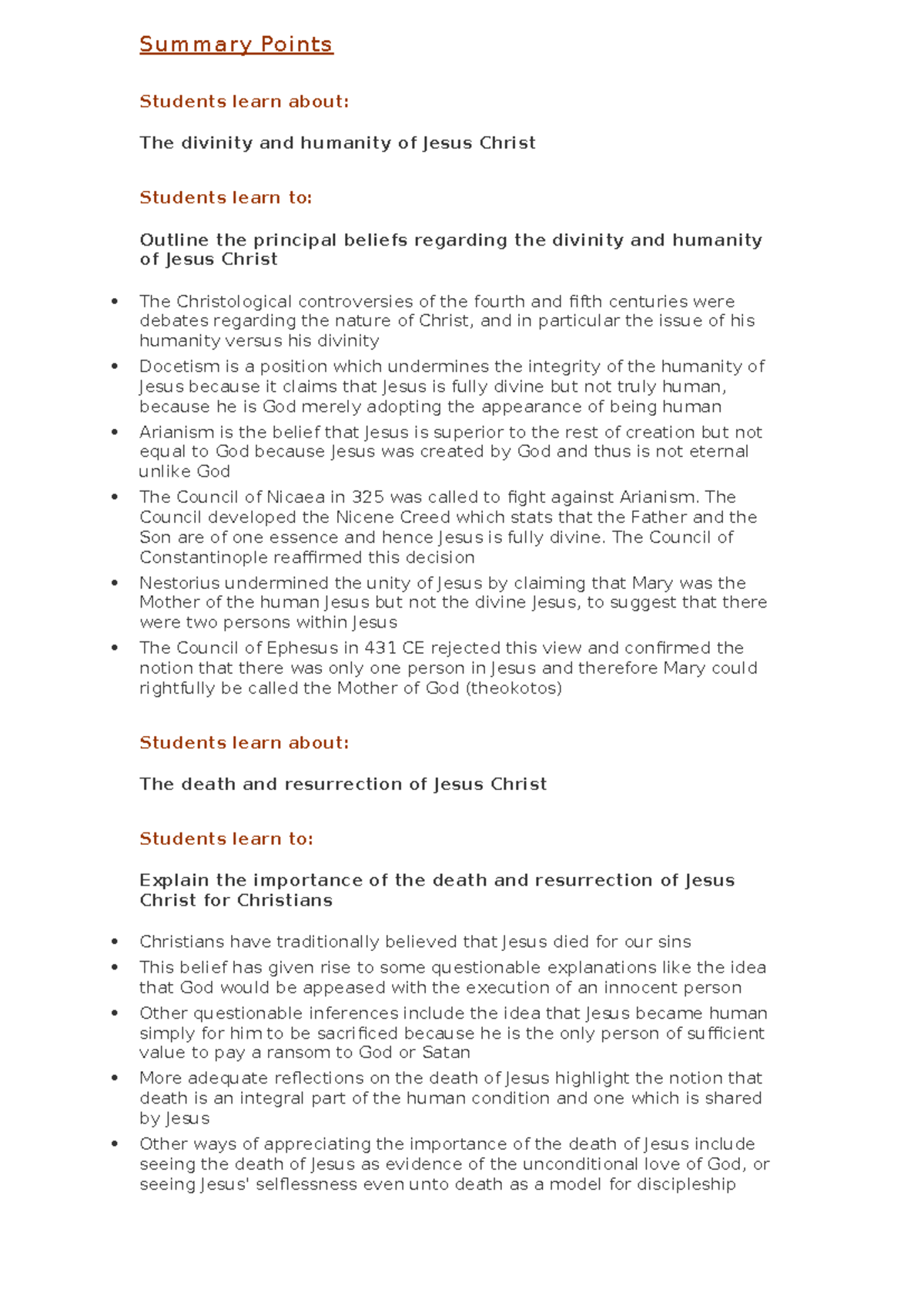 Summary Points of the Principal Beliefs of Christianity (REL101) - Studocu