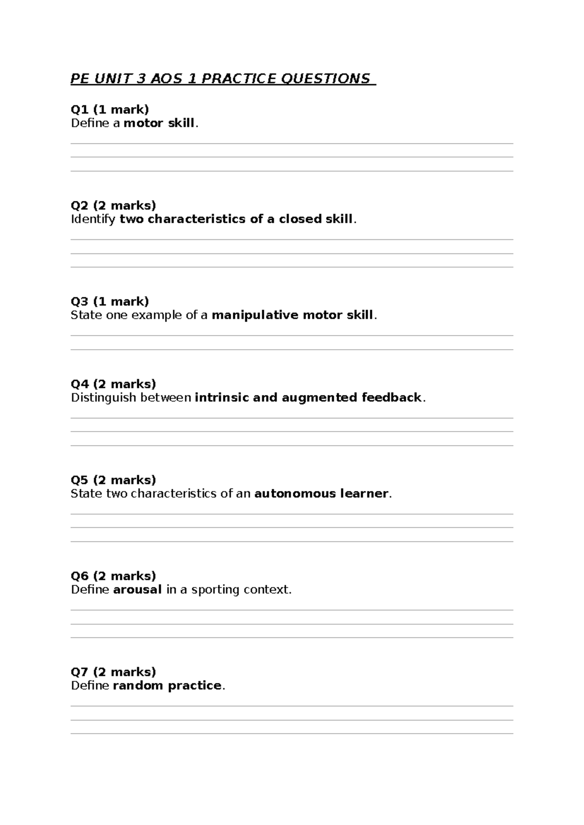 PE UNIT 3 AOS 1 Practice Questions and Answers - Studocu