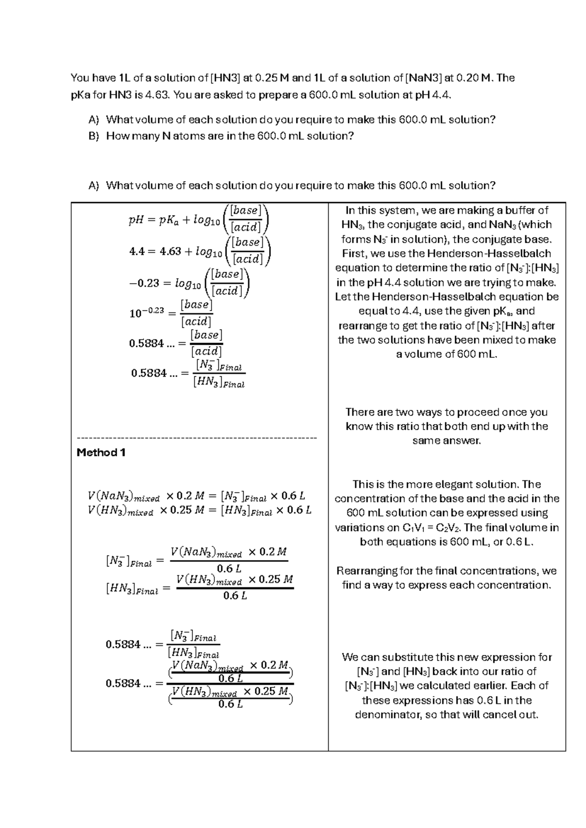 Henderson-Hasselbalch Challenge Problem: pH 4.4 Solution Prep - Studocu