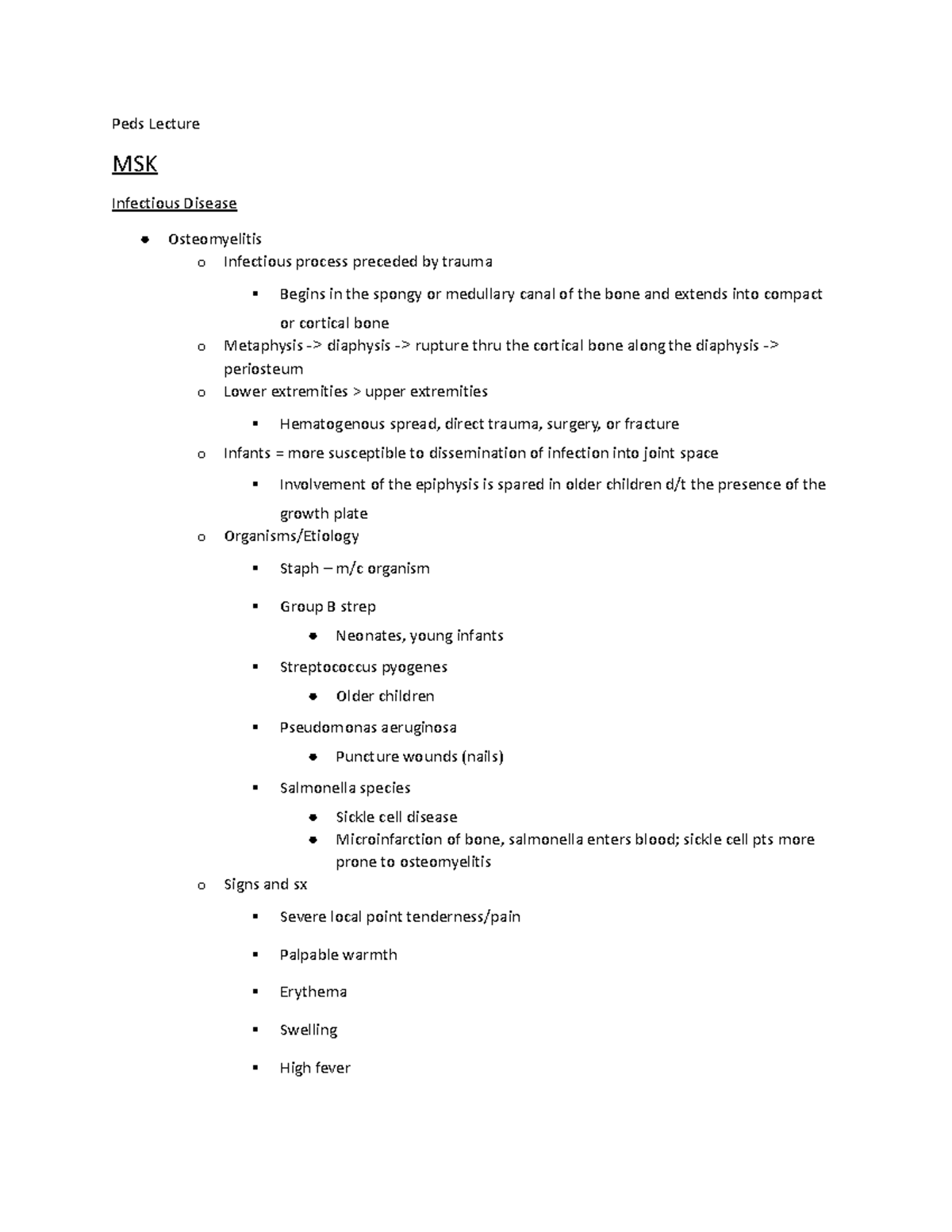 Pediatric musculoskeletal - Peds Lecture MSK Infectious Disease ...