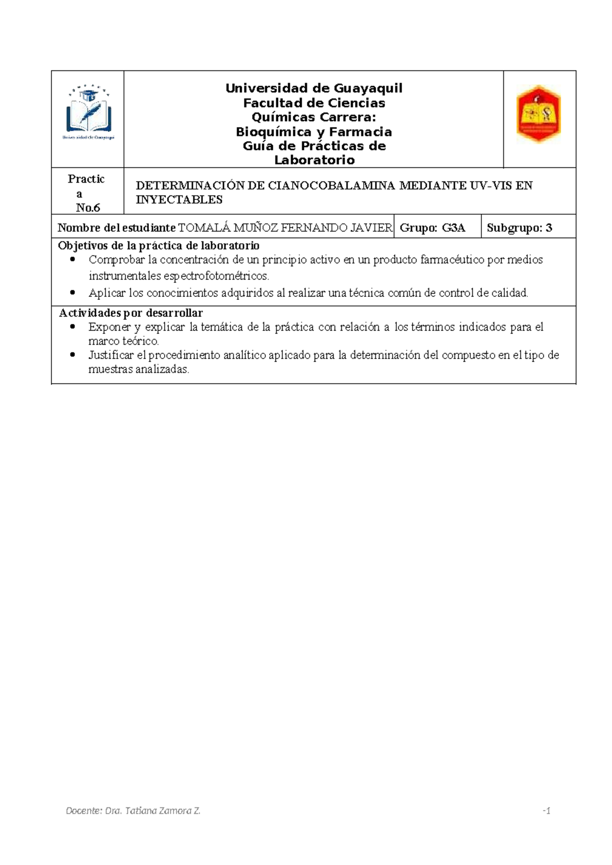 Guía de Prácticas de Laboratorio: Determinación de Cianocobalamina ...