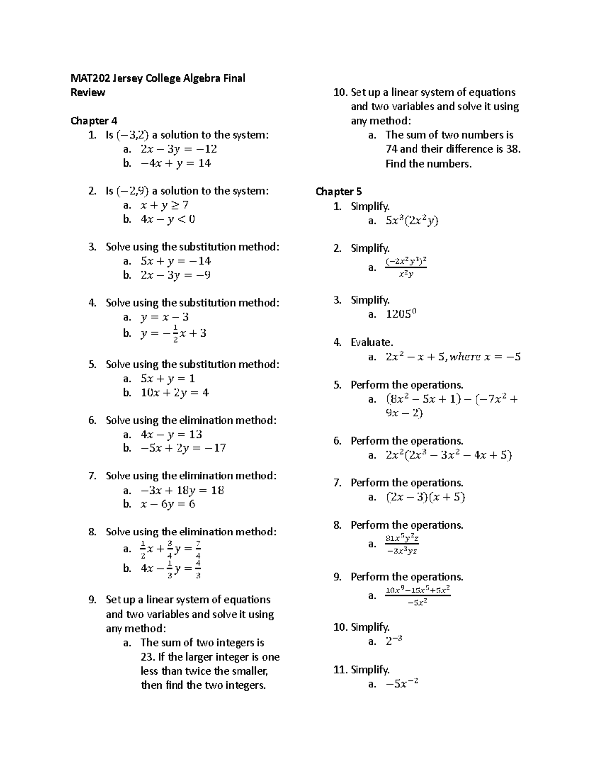 MAT202 Algebra Final Exam Review & Answer Key Winter 2025 - Studocu