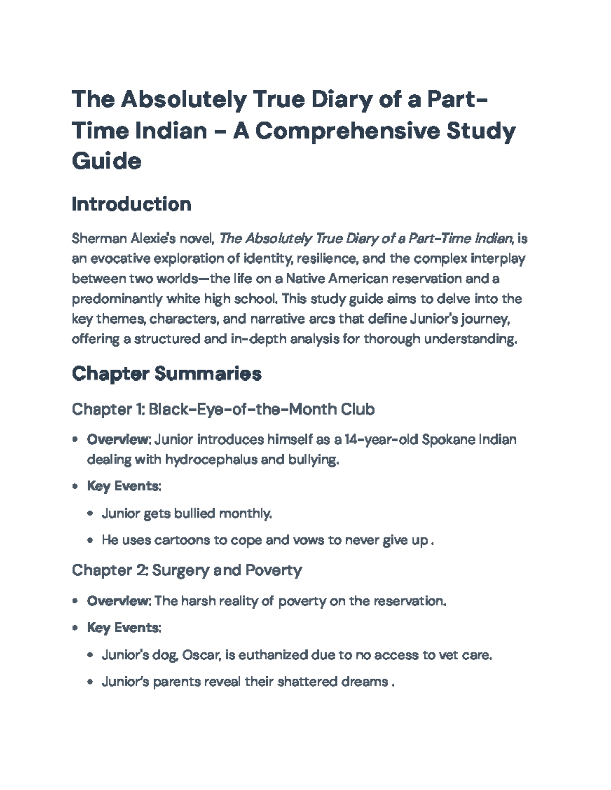 Absolutely True Diary of a Part-Time Indian - Study Guide & Analysis ...