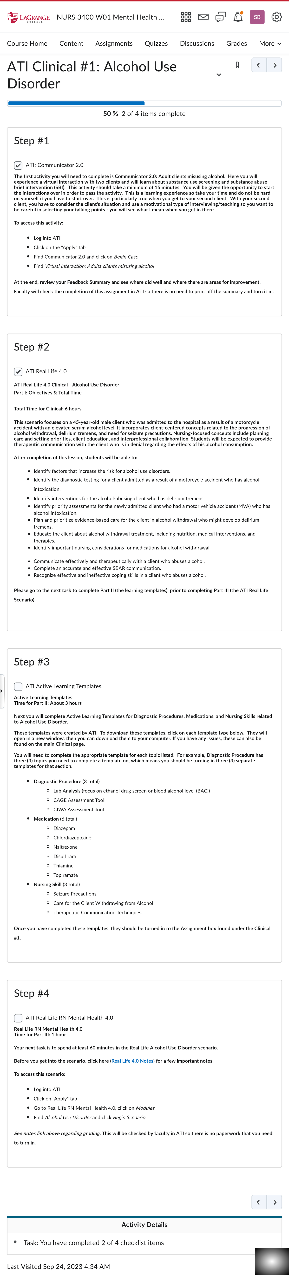 NURS 3400 ATI Clinical #1: Alcohol Use Disorder Overview and Tasks ...