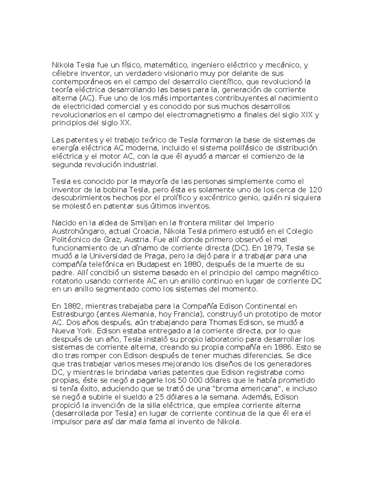 Nikola Tesla fue un físico - Nikola Tesla fue un físico, matemático ...