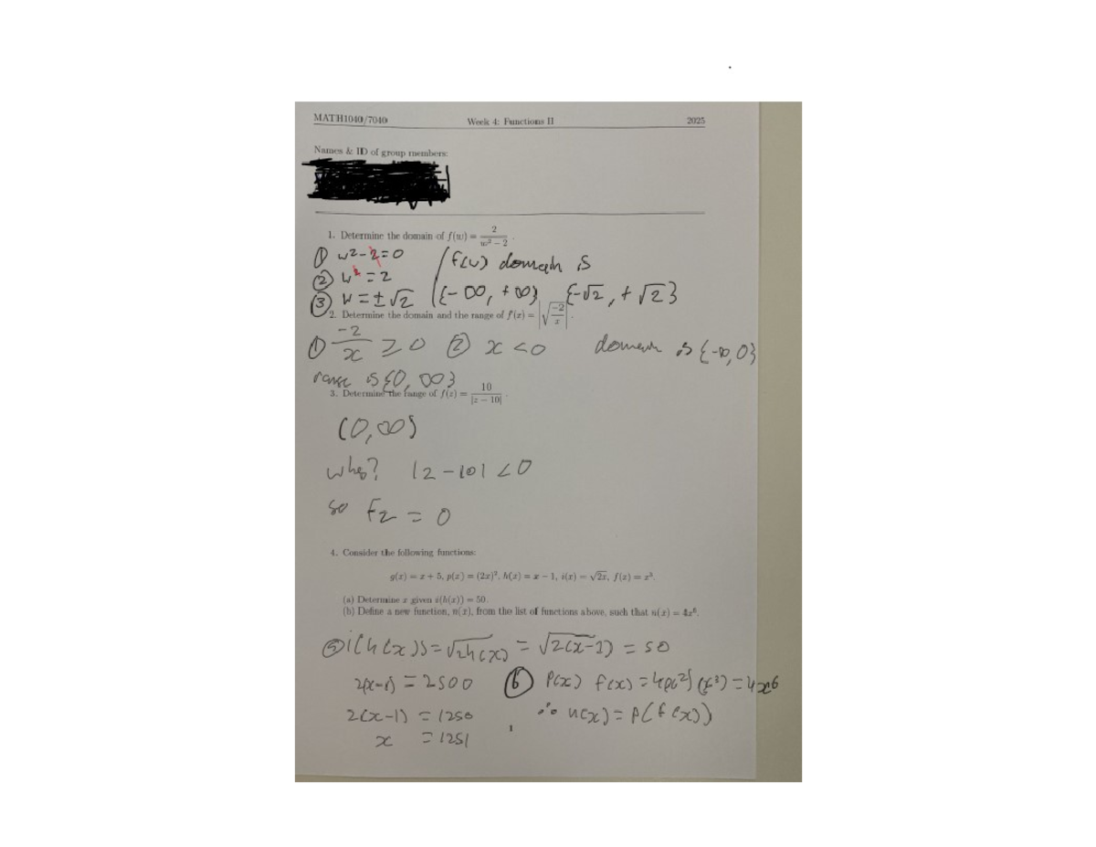 Maths Practical Assignment 1 PDF - MATH1040 - Week 4: Functions II 2025 ...