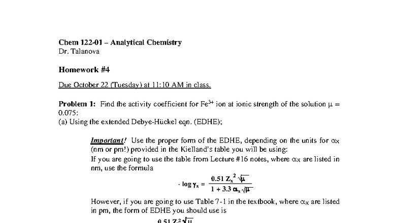 Chem 101 Homework 4 - Analytical Chemistry Problems Due Oct 22 - Studocu