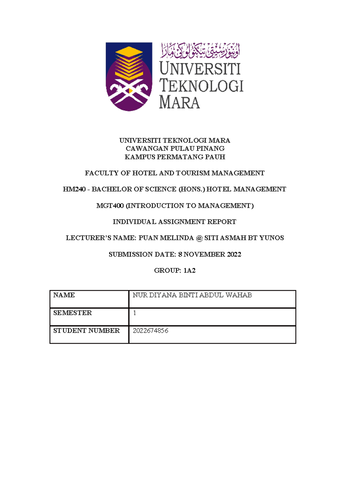 HM240 MGT400 Individual Assignment: Ainaa Beauty Case Study - Studocu