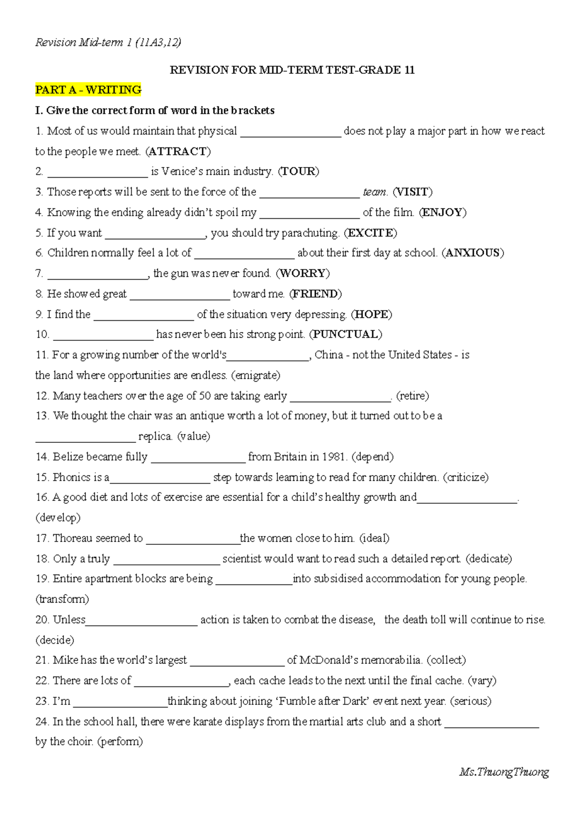G11 Giuaky 1-11A3,12 - Uâzj - REVISION FOR MID-TERM TEST-GRADE 11 PART ...