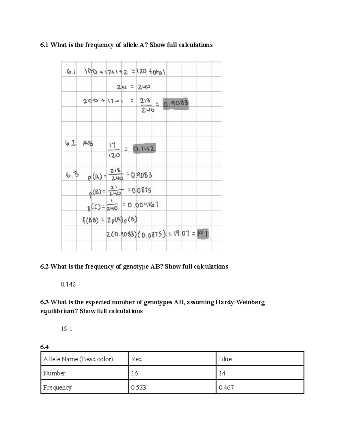 Evolution Activity 6: Allele and Genotype Frequency Calculations - Studocu