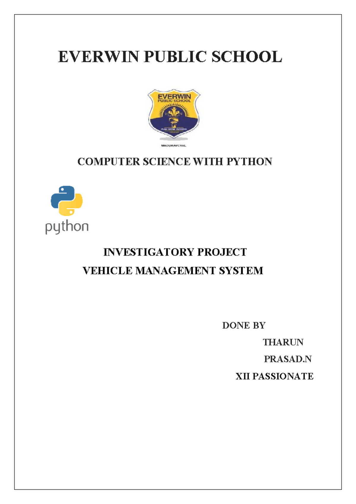 Vehicle Management System Project - Computer Science XII - Studocu