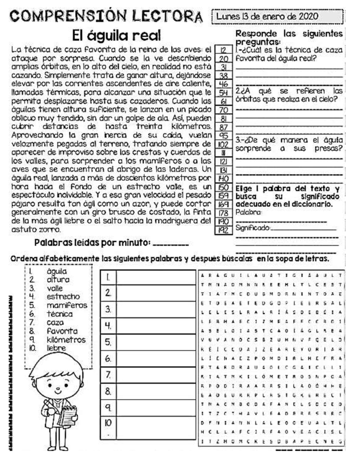 Lectura Cuarto Grado 27 Noviembre - COMPRENSION LECTORA Lunes 13 de enero de 2020 El águila real ...